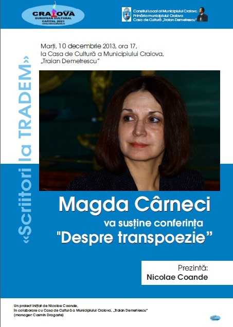 Magda Cârneci vine la „Scriitori la Tradem” - Agentia de cArte
