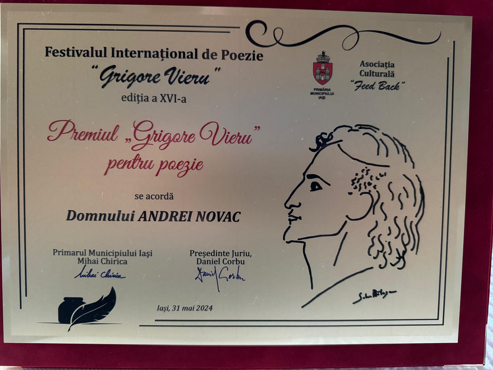 Andrei Novac a primit Premiul ”Grigore Vieru” pentru Poezie - Agentia ...